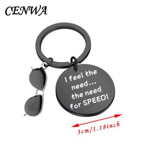 CENWA I Feel The Need The Need for Speed Aviator Glasses Charm Keychain Movie Gift for Fans（I Feel The black-K）