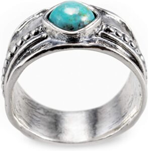 joolala 1 carat blue and green cabuchon cut turquoise oxidized finish 925 sterling silver ring for women, size - 5