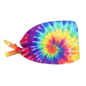 jeocody colorful rainbow tie dye unisex women men one size working cap,adjustable tie back head covers fashional hats with comfortable sweatband