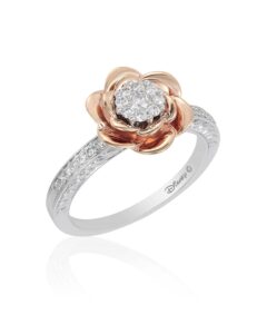 jewelili enchanted disney fine jewelry 14k rose gold over sterling silver 1/4 cttw belle rose composite ring, size 9