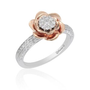 Jewelili Enchanted Disney Fine Jewelry 14K Rose Gold Over Sterling Silver 1/4 Cttw Belle Rose Composite Ring, Size 9