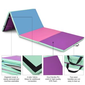 DORTALA Gymnastics Mat, 4'x10' Foldable Gym Exercise Mat with Carrying Handles, 4 Panel Folding Non Slip Mat for Home Gymnastics, Yoga, Fitness, Stretching Training ,Tumbling