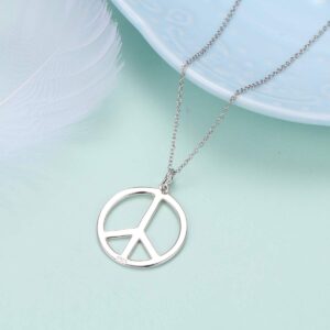 DAOCHONG S925 Sterling Silver Peace Sign Pendant Necklace for Women Men