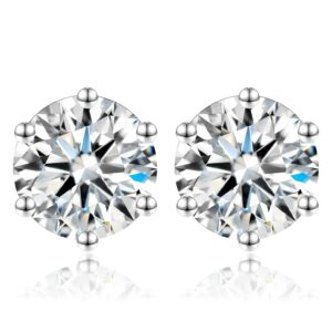 secretalk moissanite stud earrings, 1ct c6p d color ideal cut lab created diamond 18k white gold plated earrings for women with certificate of authenticity