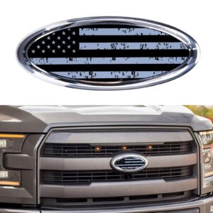 9 inch metal replacement emblem for ford, american flag front grille emblem f150 emblem ford tailgate emblem oval 9"x3.5" fits for 04-14 f250 f350, 11-14 edge, 11-16 explorer, 06-11 ranger (grey)