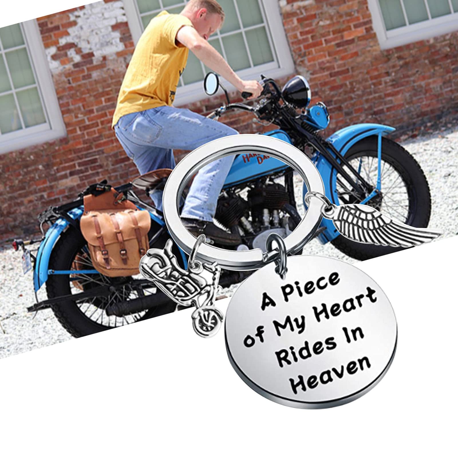 CENWA Biker Memorial Keychain Memorial Jewelry A Piece Of My Heart Rides in Heaven Keychain Motorcycle Memorial Gift (Rides in Heaven K)