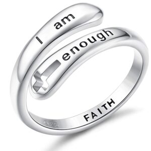 fiasaso 925 sterling silver rings i am enough inspirational rings faith christian cross encouragement statement rings for women men i am enough