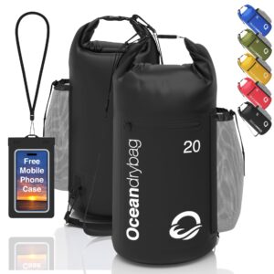 oceandrybag - waterproof dry bag backpack - floating dry sack portable for kayaking, beach, rafting, boating, hiking, camping, fishing with waterproof phone case - keep your gear clean & dry