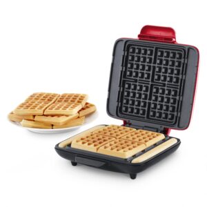 dash deluxe no-drip waffle iron maker machine 1200w + hash browns, or any breakfast, lunch, & snacks with easy clean, non-stick + mess free sides, red