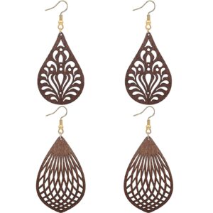 wovanoo wood earrings for women natural wooden teardrop drop dangle earring flower brown