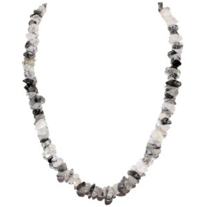 zenergy gems charged 18" natural himalayan black tourmaline quartz (tourmalinated - black rutile) crystal necklace tumble polished + selenite charging heart [included]