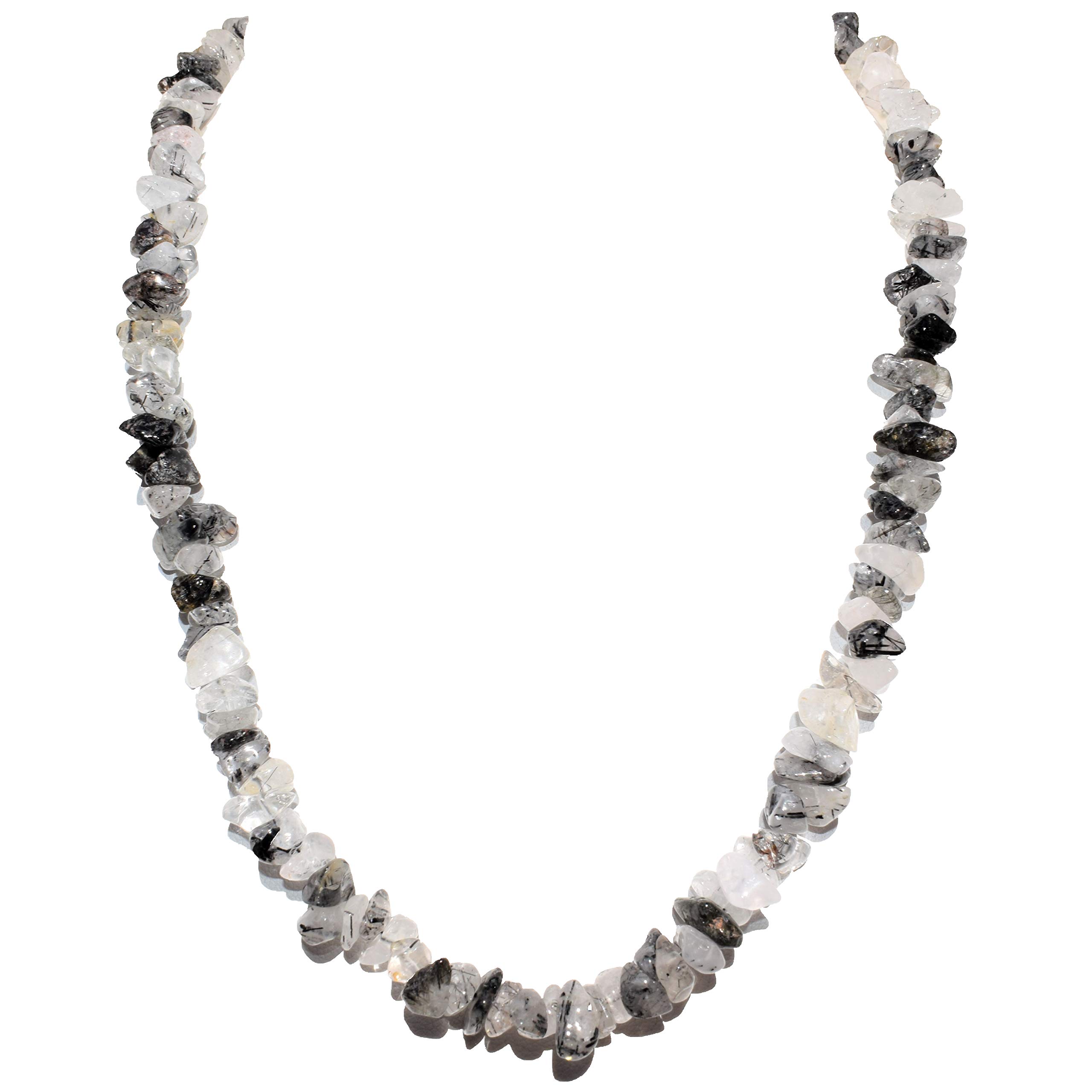 Zenergy Gems CHARGED 18" Natural Himalayan Black Tourmaline Quartz (Tourmalinated - Black Rutile) Crystal Necklace Tumble Polished + Selenite Charging Heart [Included]