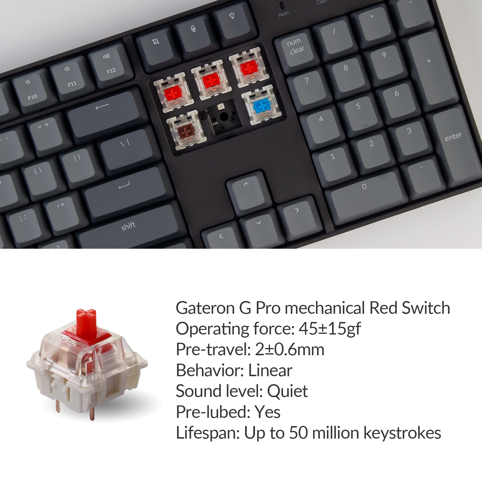 Keychron K10 Full Size Layout RGB Backlit Hot-Swappable Mechanical Gaming Keyboard for Mac Windows, Multitasking 104-Key Bluetooth Wireless/USB Wired Computer Keyboard with Gateron G Pro Red Switch