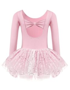 zaclotre girls ballet tutu long sleeve leotards dance dress ballerina costume with skirt pink size 4-5 toddler