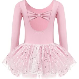 Zaclotre Girls Ballet Tutu Long Sleeve Leotards Dance Dress Ballerina Costume with Skirt Pink Size 4-5 Toddler