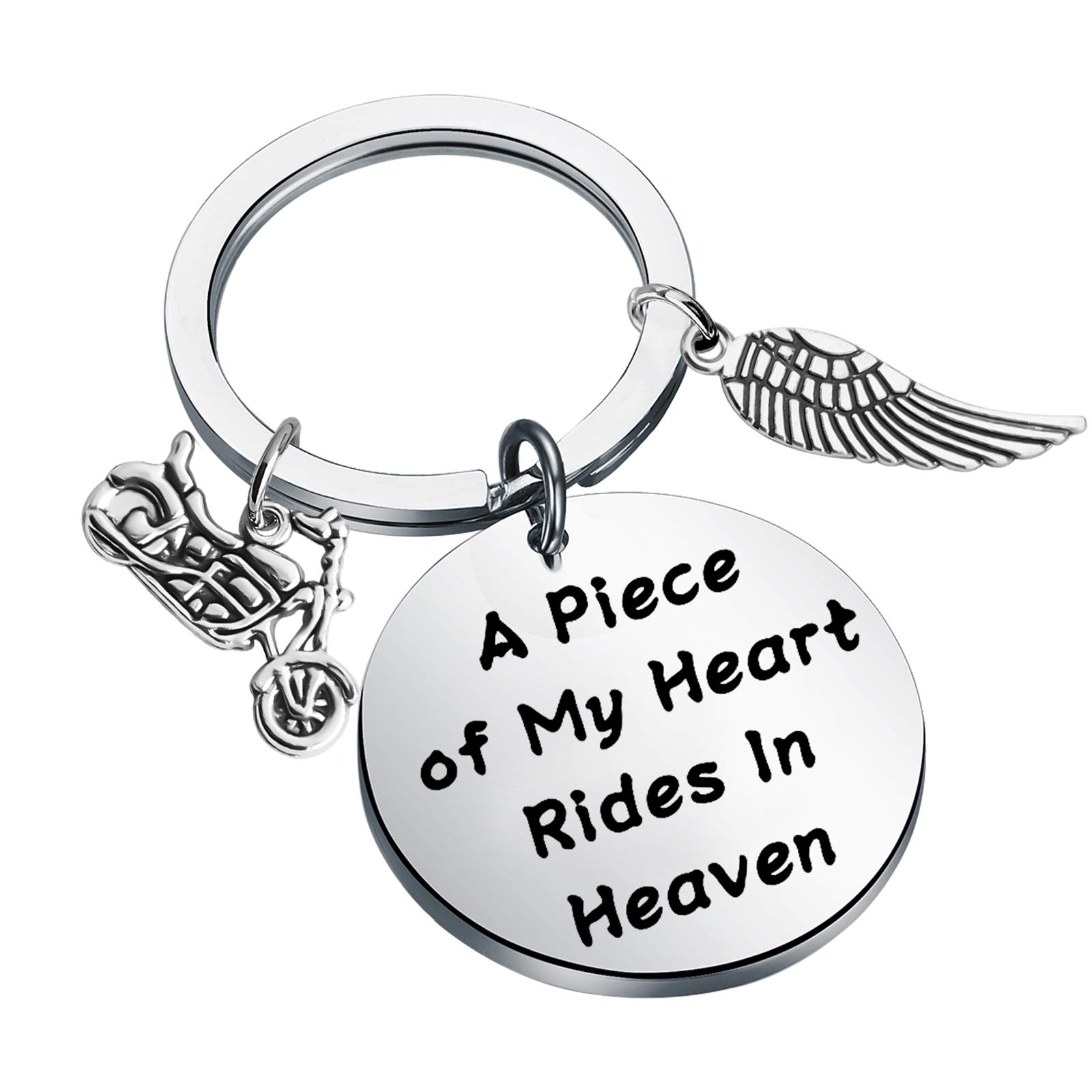 CENWA Biker Memorial Keychain Memorial Jewelry A Piece Of My Heart Rides in Heaven Keychain Motorcycle Memorial Gift (Rides in Heaven K)