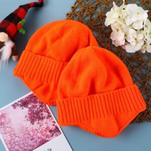 2 Pieces Beanie Watch Hat Winter Ear Flaps Skull Cap Warm Cuff Knit Hat with Plush for Men Outdoor Hunting (Orange)