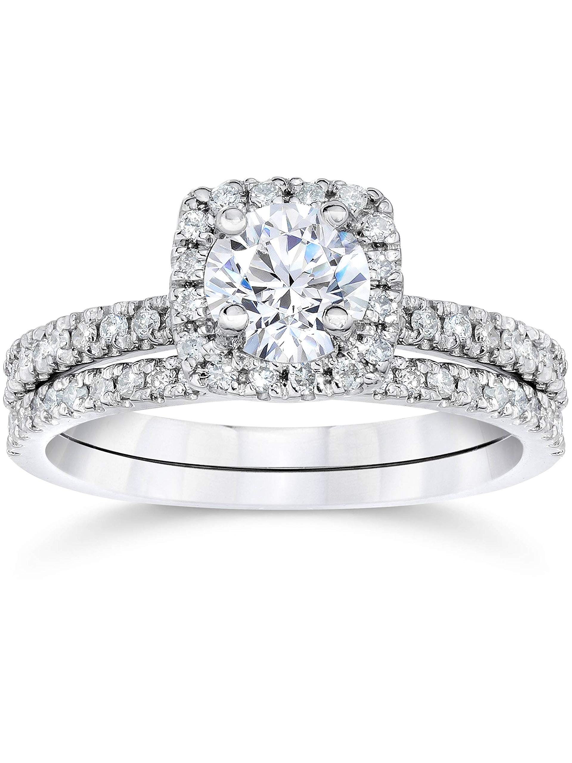 1 ct Diamond Cushion Halo Engagement Wedding Ring Set 14k White Gold - Size 6