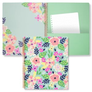 steel mill & co cute large spiral notebook college ruled, 11" x 9.5" with durable hardcover and 160 lined pages, mint floral