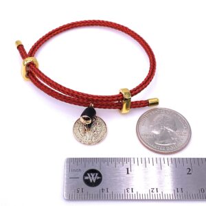 LESLIE BOULES 18K Gold Plated Saint Benedict Medal Red String Bracelet Charm Genuine Jetstone