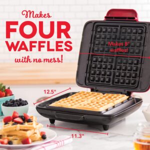 Dash Deluxe No-Drip Waffle Iron Maker Machine 1200W + Hash Browns, or Any Breakfast, Lunch, & Snacks with Easy Clean, Non-Stick + Mess Free Sides, Red