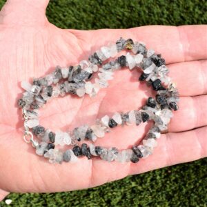 Zenergy Gems CHARGED 18" Natural Himalayan Black Tourmaline Quartz (Tourmalinated - Black Rutile) Crystal Necklace Tumble Polished + Selenite Charging Heart [Included]