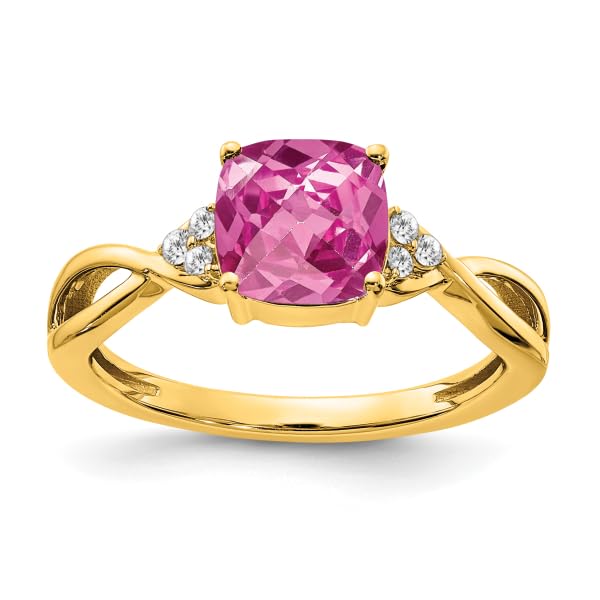 IceCarats 14K Yellow Gold Checkerboard Created Pink Sapphire Diamond Ring October Birthstone Jewelry Size 7