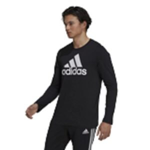 adidas men's essentials long sleeve tee, black/white/white, large