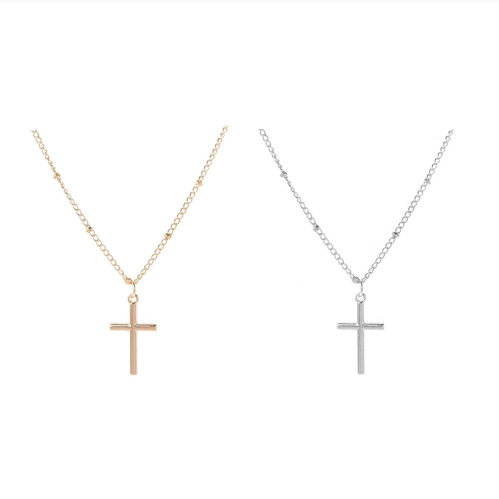 2pcs Gold Sliver Dainty Cross Necklace Simple Delicate Handmade Boho Personalized Necklace Gift