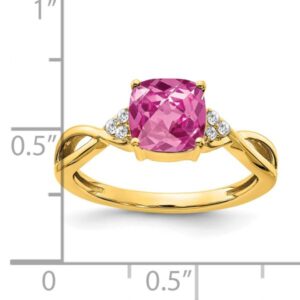 IceCarats 14K Yellow Gold Checkerboard Created Pink Sapphire Diamond Ring October Birthstone Jewelry Size 7