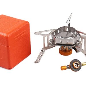 DZRZVD Windproof Portable Backpacking Stove Burner with Piezo Ignition,Stove Adapter,Plastic Storage Box,Strong Firepower,Lightweight,Propane Butane Stove for Indoor Outdoor Camping Hiking and Picnic