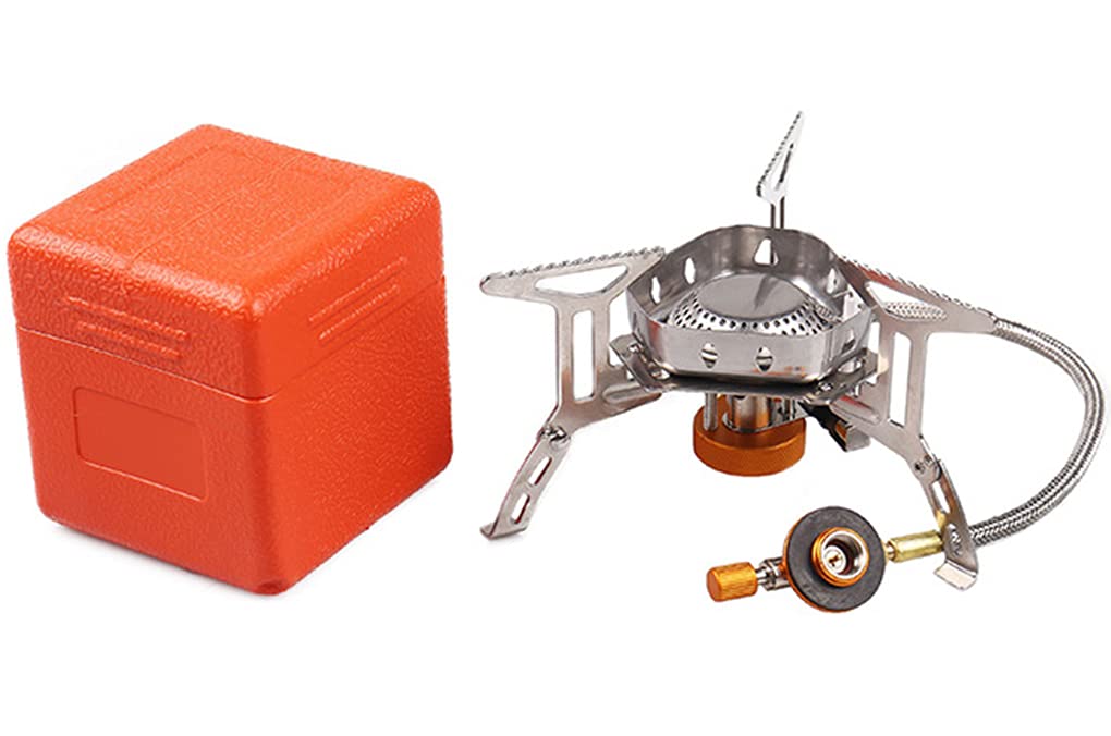 DZRZVD Windproof Portable Backpacking Stove Burner with Piezo Ignition,Stove Adapter,Plastic Storage Box,Strong Firepower,Lightweight,Propane Butane Stove for Indoor Outdoor Camping Hiking and Picnic