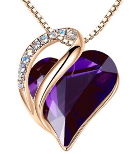 leafael rose gold plated necklace for women: heart shaped dark amethyst pink crystal center, february birthstone, dazzling cubic zirconia, hypoallergenic chain (18"+2"), jewelry gifts for her