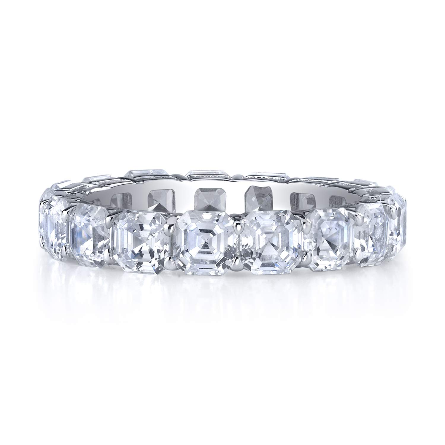 KIERA Rhodium Clad Sterling Silver 4mm Asscher Cut Cubic Zirconia Eternity Ring, Size 8