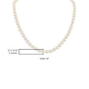 .925 Sterling Silver AAAA White Freshwater Cultured Pearl Silk-Knotted 18" Princess-Length Strand Necklace - Choice of Pearl Size (3.0-3.5mm)