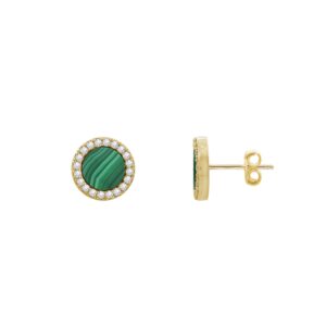 KIERA 14K Yellow Gold Clad Sterling Silver Round Halo Malachite Stud Earrings