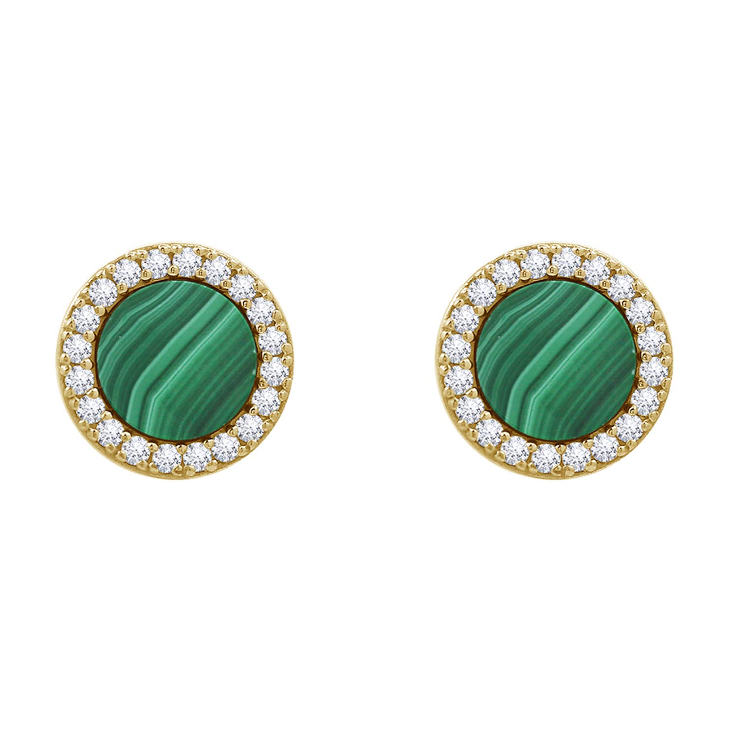 KIERA 14K Yellow Gold Clad Sterling Silver Round Halo Malachite Stud Earrings