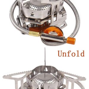 DZRZVD Windproof Portable Backpacking Stove Burner with Piezo Ignition,Stove Adapter,Plastic Storage Box,Strong Firepower,Lightweight,Propane Butane Stove for Indoor Outdoor Camping Hiking and Picnic