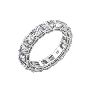 kiera rhodium clad sterling silver 4mm asscher cut cubic zirconia eternity ring, size 8