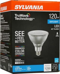 sylvania led truwave natural series par38 light bulb, 120w equivalent efficient 14w, medium base, dimmable, 5000k, daylight - 1 pack (40906)