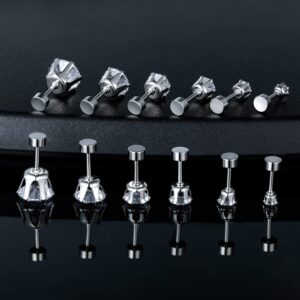 Screw Back Titanium Surgical Stainless Steel Earrings Flat Back Packs Hypoallergenic for Women Men Sensitive Ears Cubic Zirconia Simulated Diamond CZ Helix Stud Multipack Piercing