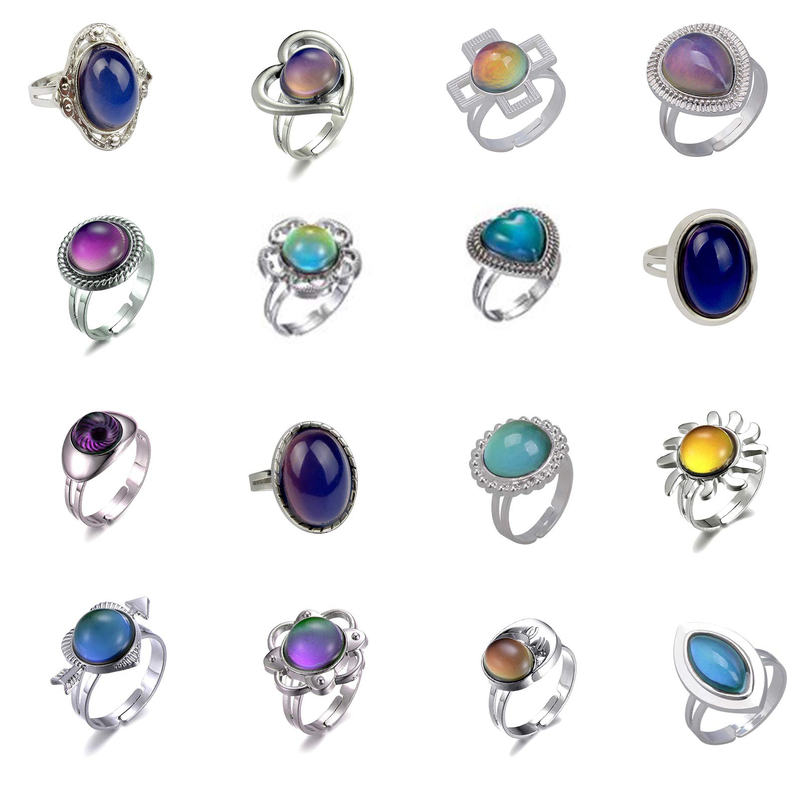 LiHan1028 16pcs Mixed Mood rings classic temperature change color mood ring lovers (Adjustable Size)