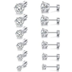 screw back titanium surgical stainless steel earrings flat back packs hypoallergenic for women men sensitive ears cubic zirconia simulated diamond cz helix stud multipack piercing