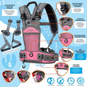 Sklon Ski and Snowboard Harness Trainer for Kids - Teach Your Child The Fundamentals of Skiing and Snowboarding - Premium Training Leash Equipment Prepares Them to Handle The Slopes (Pink Snowflake)