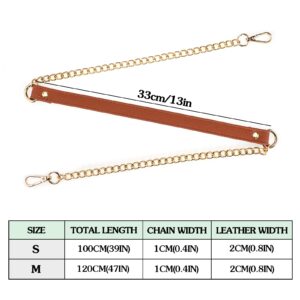 Glamorstar Purse Chain Strap Leather Crossbody Metal Replacement Straps for Shoulder Handbag Clutch Bags Satchels Gold Brown 120cm/47in