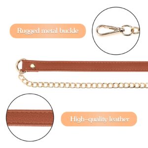 Glamorstar Purse Chain Strap Leather Crossbody Metal Replacement Straps for Shoulder Handbag Clutch Bags Satchels Gold Brown 120cm/47in