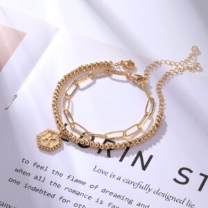 IEFWELL Gold Bracelets for Teen Girls - Gold Initial Bracelets for Women Gold Bracelets for Women Girls Initial Bracelets for Girls Gifts Letter M Bracelets for Women Bracelets, Pulseras Para Mujer