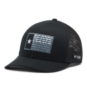 columbia pfg flag mesh ball cap-high crown, black/black/texas fish, large/x-large