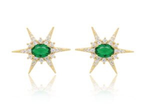 concept8 colored glass 18k gold plated 925 silver post earrings made in korea (emerald)