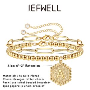 IEFWELL Gold Bracelets for Teen Girls - Gold Initial Bracelets for Women Gold Bracelets for Women Girls Initial Bracelets for Girls Gifts Letter M Bracelets for Women Bracelets, Pulseras Para Mujer